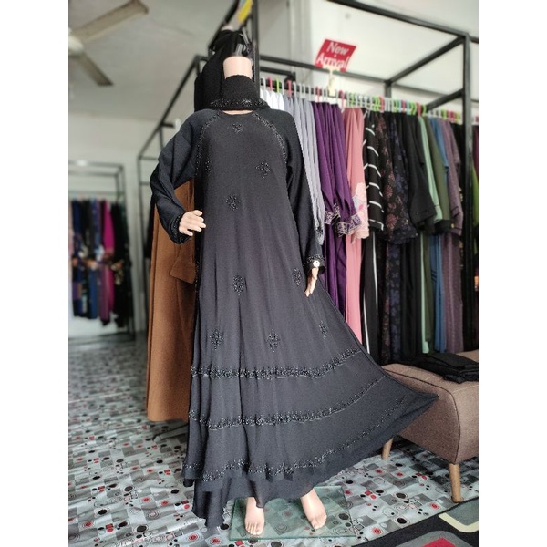 [SOLD OUT] BLACK PRINCESS CUT ABAYA FROM DUBAI. ELEGANT BLACK ABAYA ...