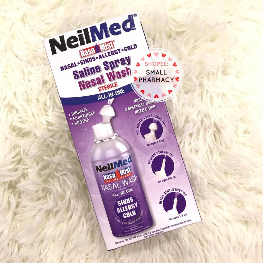NeilMed NasaMist ALL-IN-ONE Saline Spray Nasal Wash Sterile 177ml ...