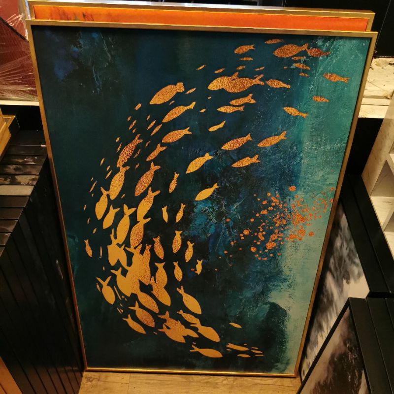 Gambar Hiasan Gambar Seni Art Frame Canvas Painting fish ikan Gold Emas ...