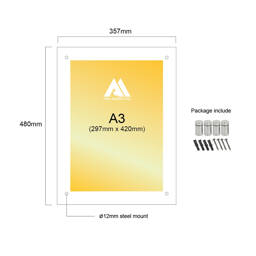 A5/A4/A3 Acrylic Poster Frame/Sandwich Wall Mounted/Certificate holder ...