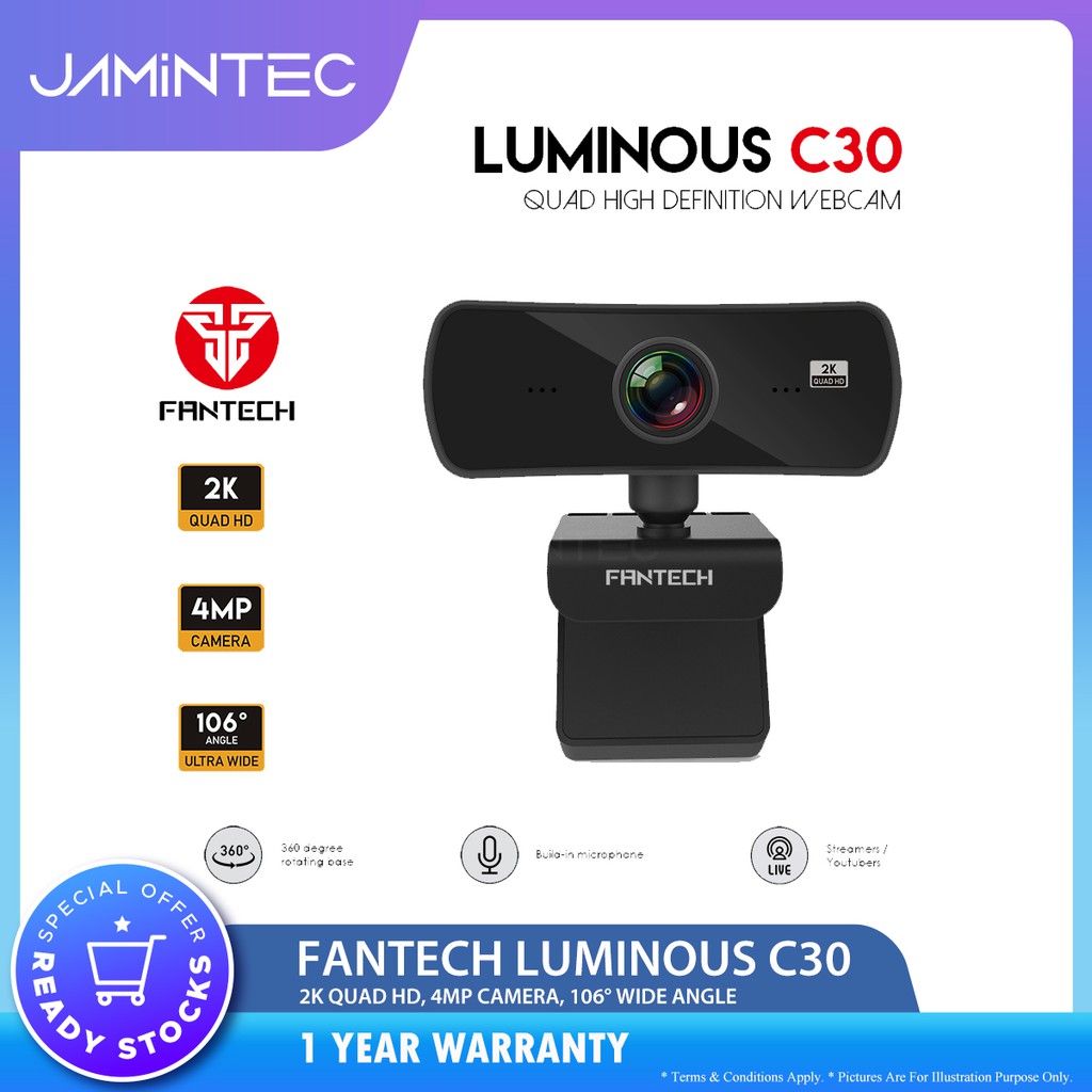 FANTECH LUMINOUS C30 QUAD HIGH DEF 1440P 2K QUAD HD USB WEB CAMERA ...