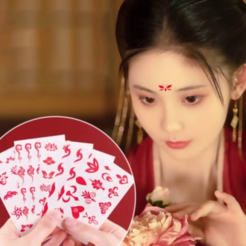 30 Sheets Retro Red Forehead Stickers Student Decorative DIY Tattoo ...