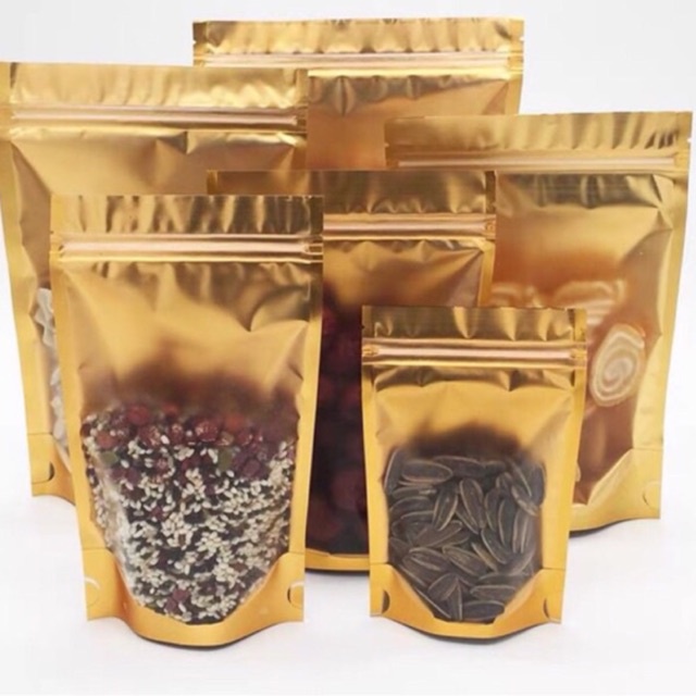 Gold Aluminium Ziplock Pouch With Front Transparent Back Silver +_50pcs ...