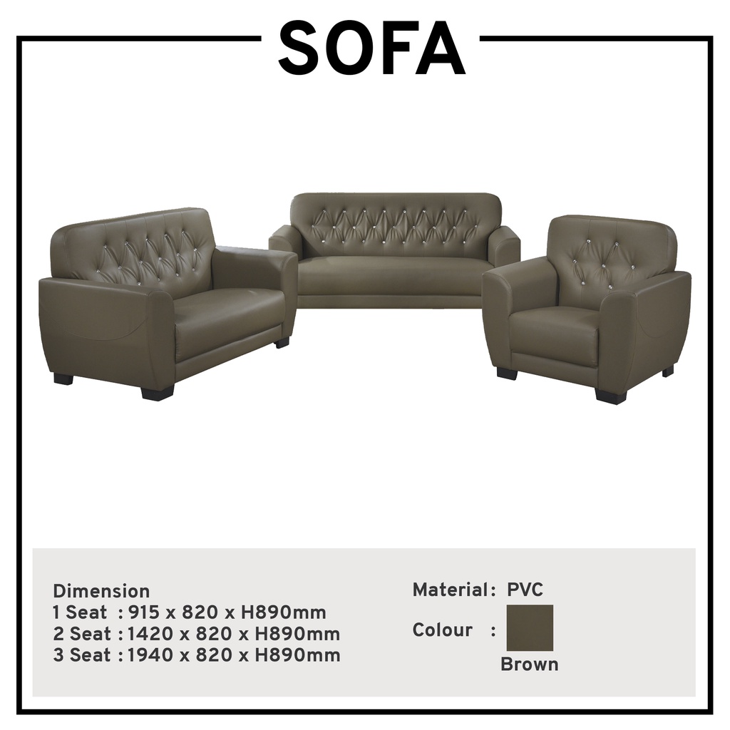 1+2+3 Seater Brown Fabric Sofa Living Room Set Sofa | Shopee Malaysia