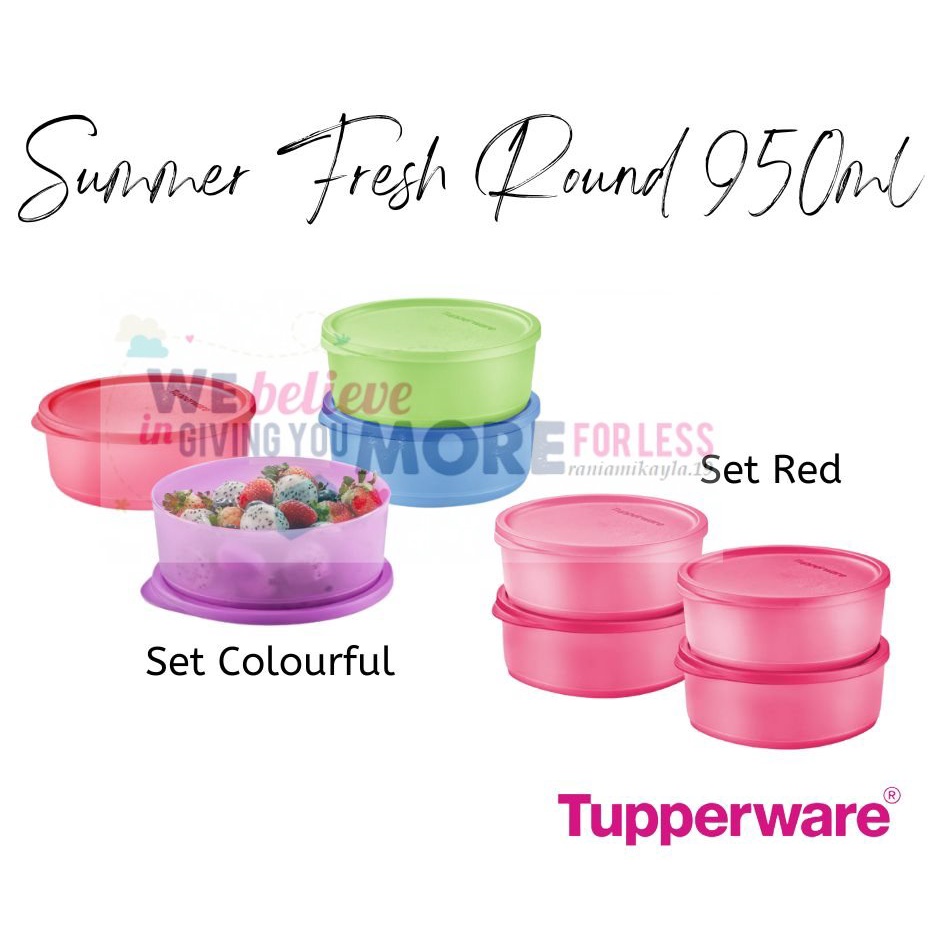 Tupperware Summer Fresh 950ml Set & Loose Bekas Kedap Udara dengan Penutup Stackable Food ...
