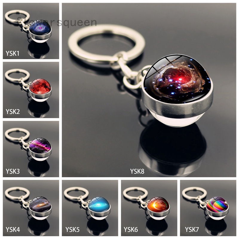 flowersqueen Glow In The Dark Full Moon Keychain Nebula Pendant Solar ...