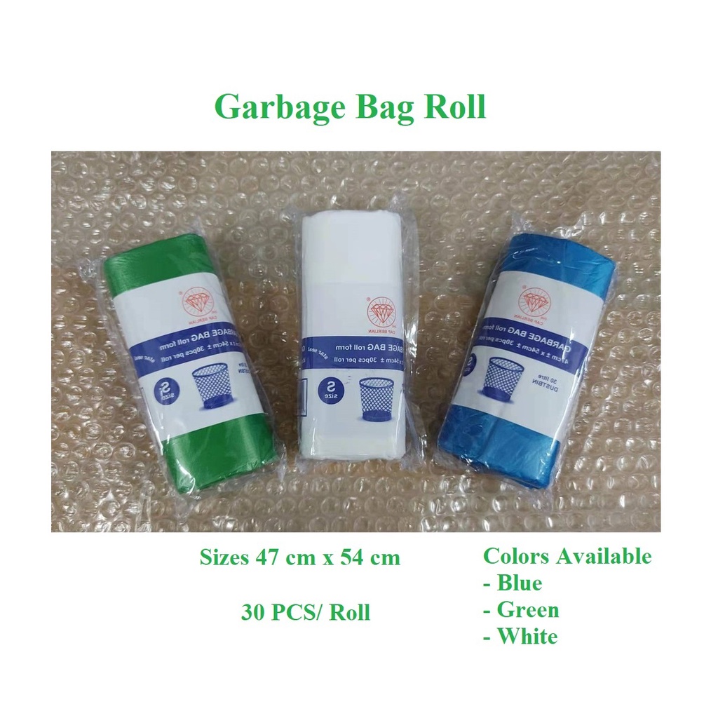 [30 PCS] Small Garbage Bag Roll Blue 47 cm x 54 cm/ Disposable Plastic ...
