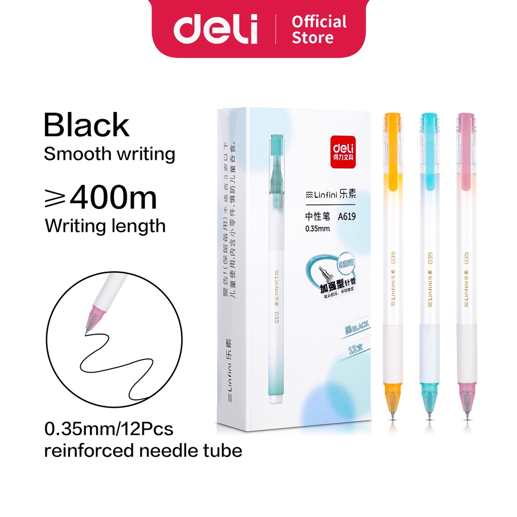 Deli Pen Student Gel Pen Black Smooth Writing (0.35mm) [Per Pen] A619 ...