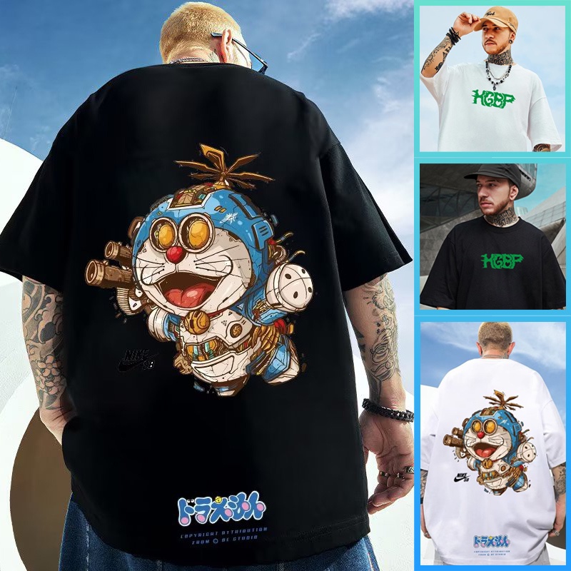 100% Cotton Japan Anime Doraemon Tshirt Fashion Street Style Men Loose ...