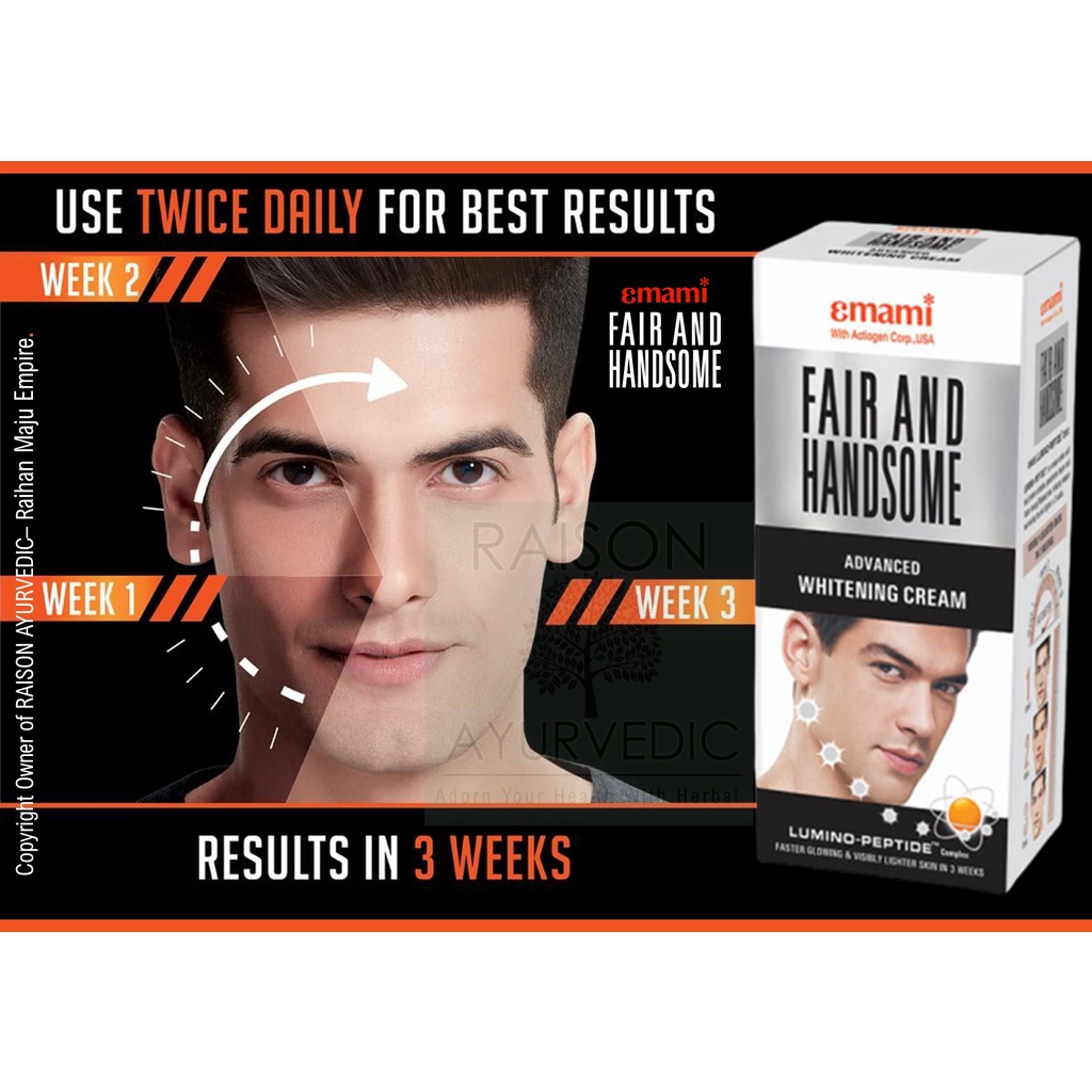 Emami Fair and Handsome Advanced Whitening Cream 50gm- Faster Glowing and Visible Brightness in ...