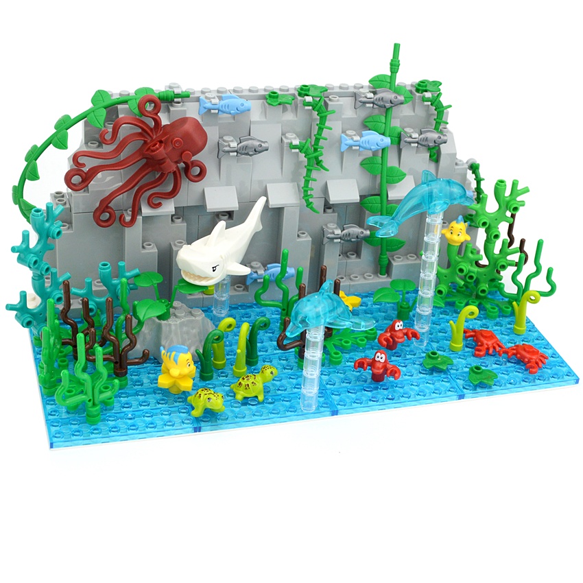 City MOC Sea World Bricks Sets Cute Animals Shark Octopus Turtle Crab ...