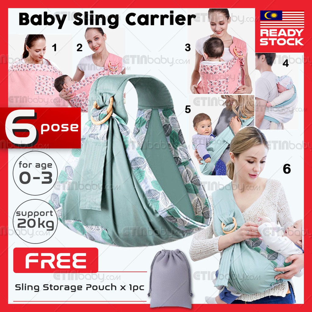 Baby Sling Carrier 6 Positions Soft Cotton Newborn Wrap Wearing Kain ...