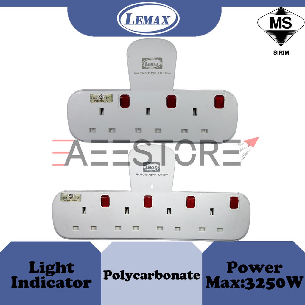 ( SIRIM ) LMX / Lemax 3 Socket / 4 Socket T-Adaptor With Neon TA 313 ...