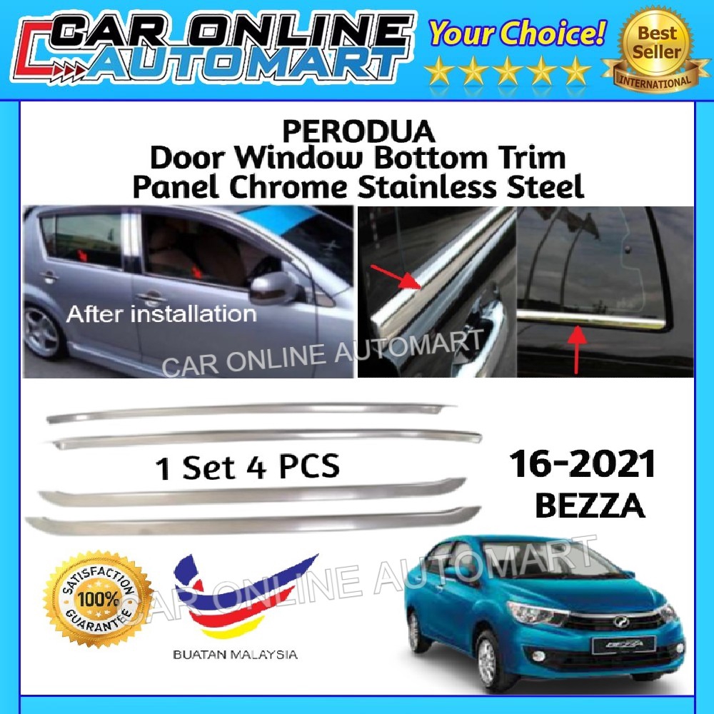 Perodua Bezza Door Window Trim Panel Chrome Stainless Steel 4PCS ...