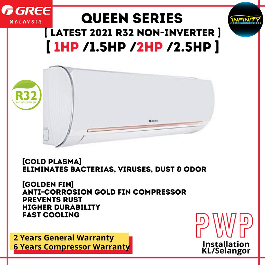 Gree R32 Non Inverter Air Conditioner 1HP, 1.5HP, 2.0HP & 2.5HP Aircond ...