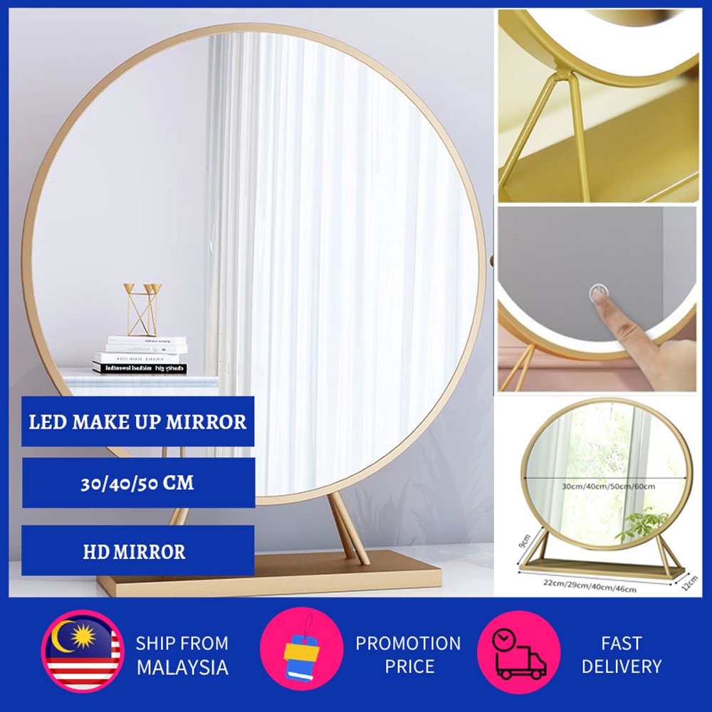All-in-one Large LED Makeup Desktop Gold Mirror LED Cermin Lampu Beauty ...