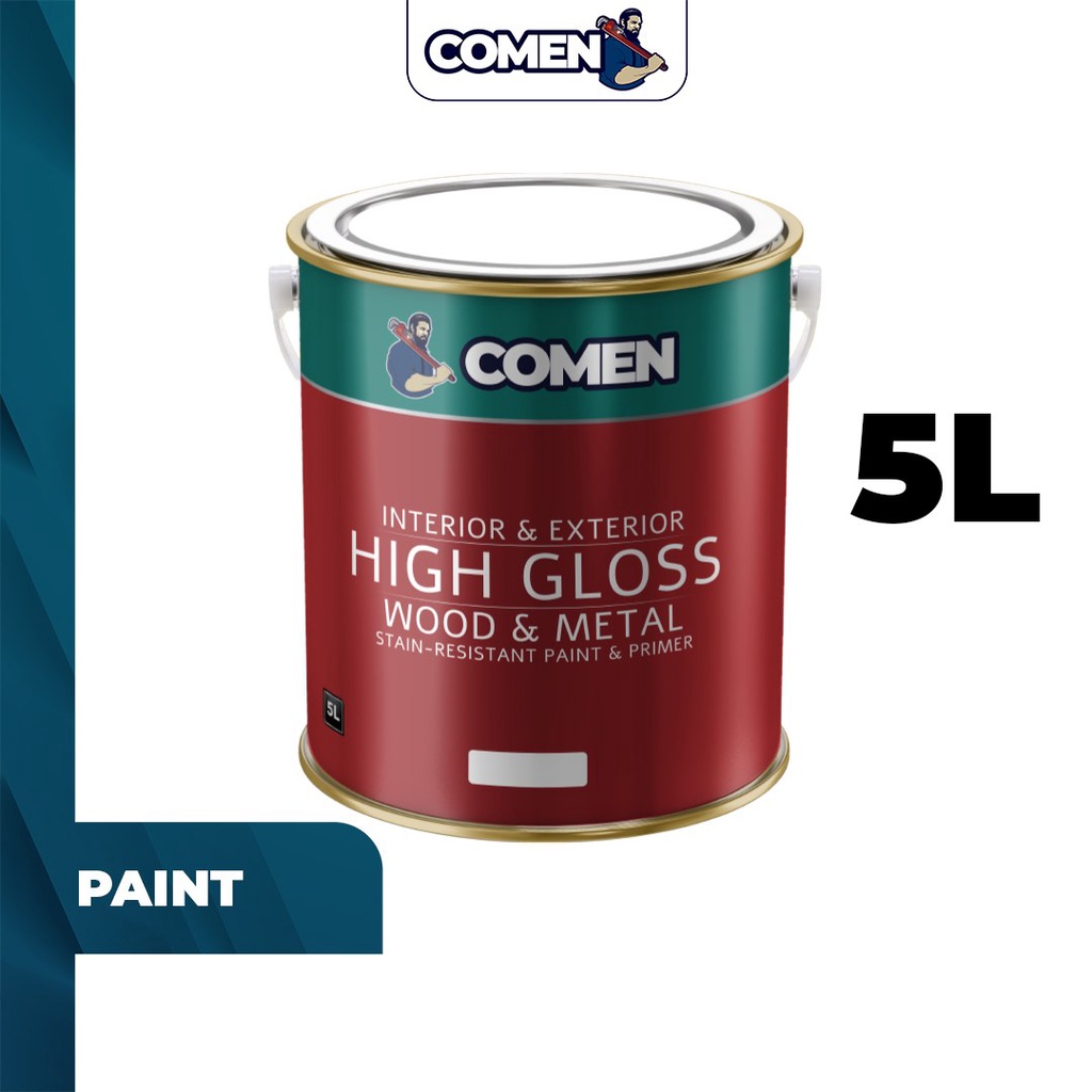 COMEN High Gloss Wood & Metal Paint 5 Liter Interior Exterior Oil-Based ...