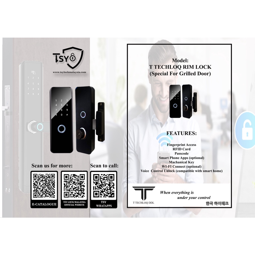T TECHLOQ DDL HR01G/ METAL GATE SMART LOCK/ Fingerprint Lock (Samsung ...