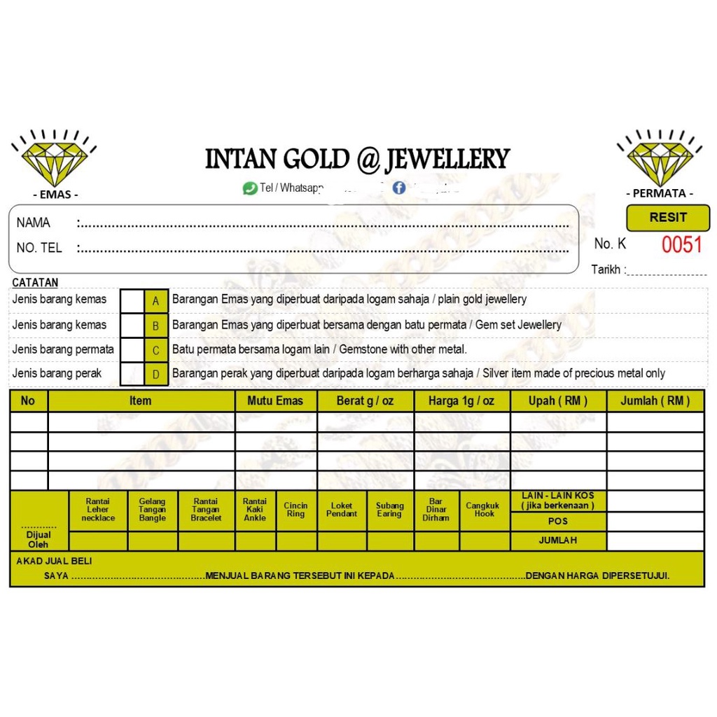 Buku Resit Emas Boleh Letak Nama Company @ Sendiri Warna Boleh Request ...