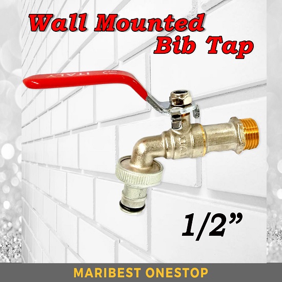 AG-017 ½” SOLID BRASS BIBCOCK FAUCET BALL VALVE BIB TAP WALL MOUNTED ...
