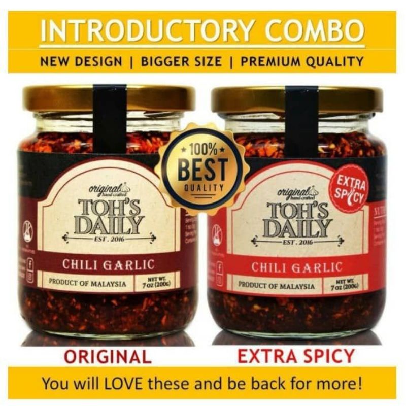 Toh's Daily Chili Garlic Original/Extra Spicy 200g | Shopee Malaysia
