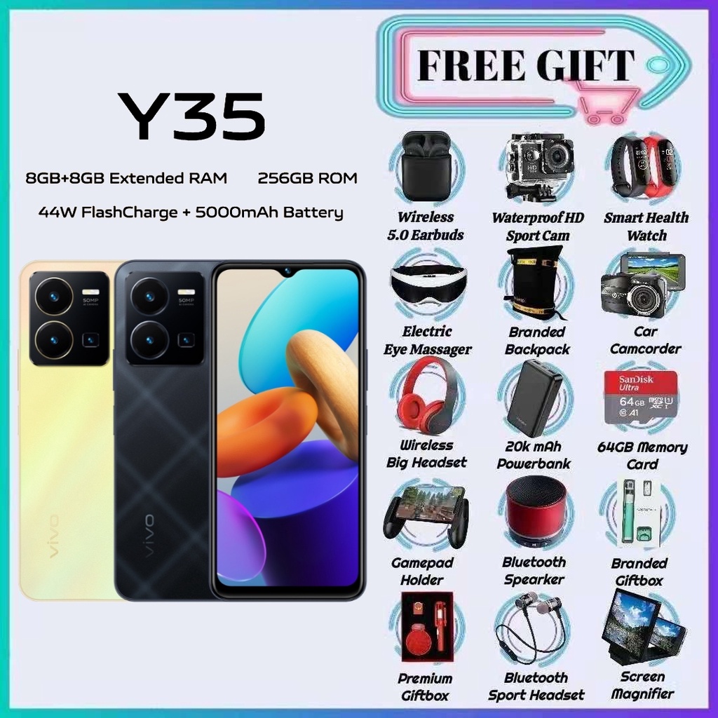 Vivo Y35 (8+8GB Extended RAM | 256GB ROM) | 44W Flash Charger | 5000mAh Battery | Shopee Malaysia