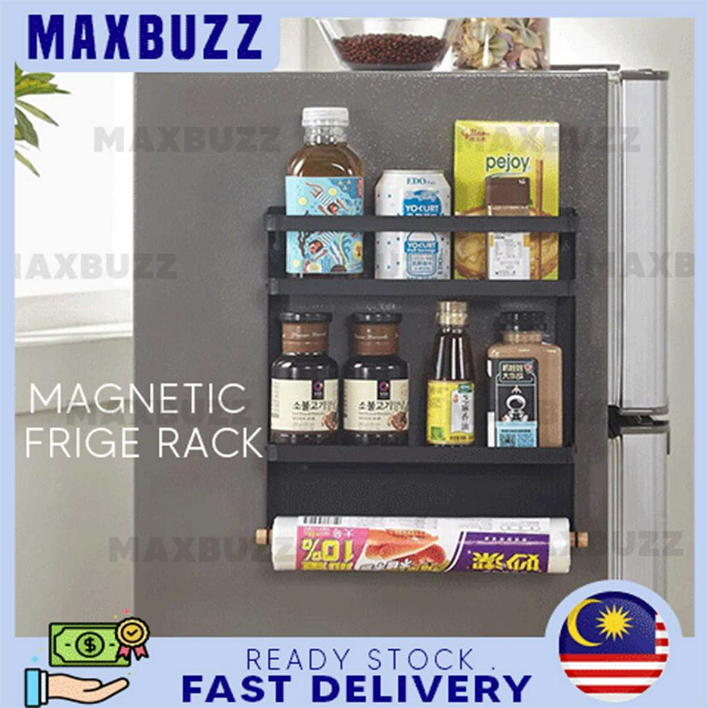 MAXBUZZ 3 Layers Magnetic Kitchen Refrigerator Rack Side Shelf Sidewall ...