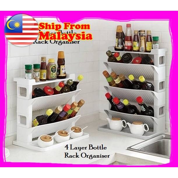Rak Simpan Balang Kaca Dan Botol Masakan Bertingkat | 4 Layer Bottle ...