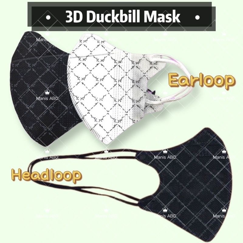Duckbill Earloop/Headloop Disposable 3D Adult Face Mask Premium Quality - Black & White 3D ...