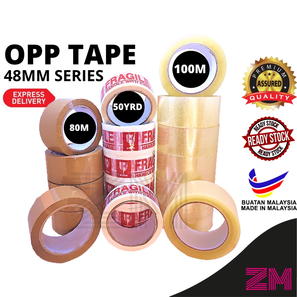 110YARDS 48mm OPP Tape (Clear/Brown/Fragile) High Quality Clear Transparent Cellotape 80m/50yd ...