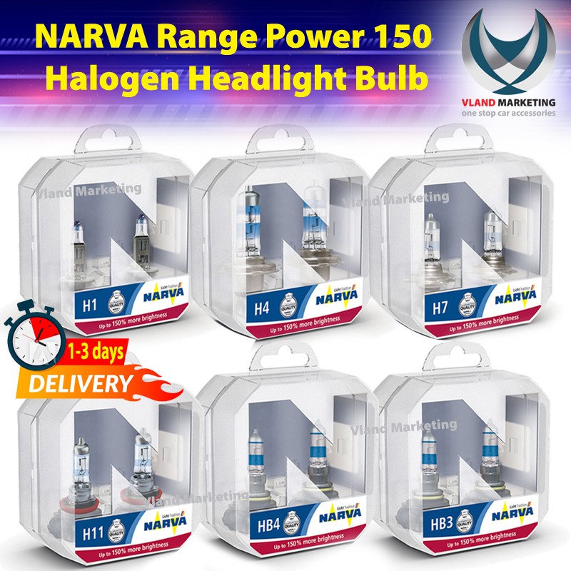 Narva Germany Range Power 150% Halogen Headlight Bulb Kereta Mentol H1 ...