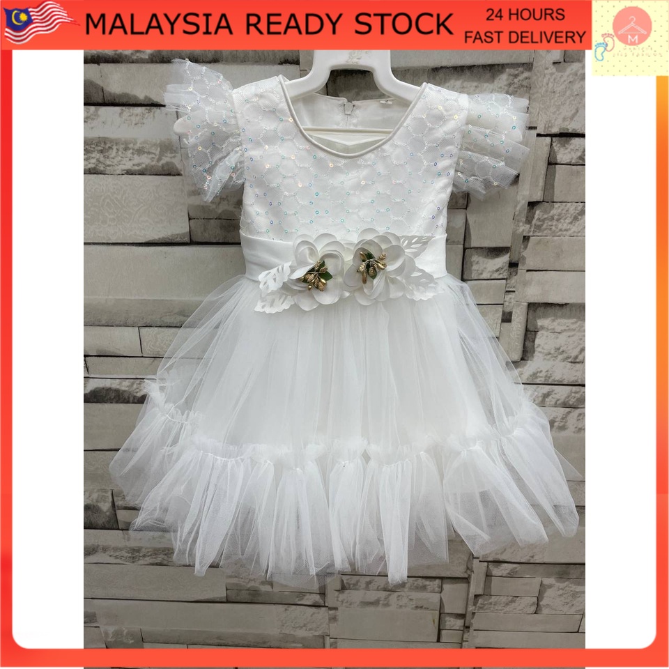 Kids Girl Wedding Dress Gaun Baby Double Flower Dress(White/Blue ...