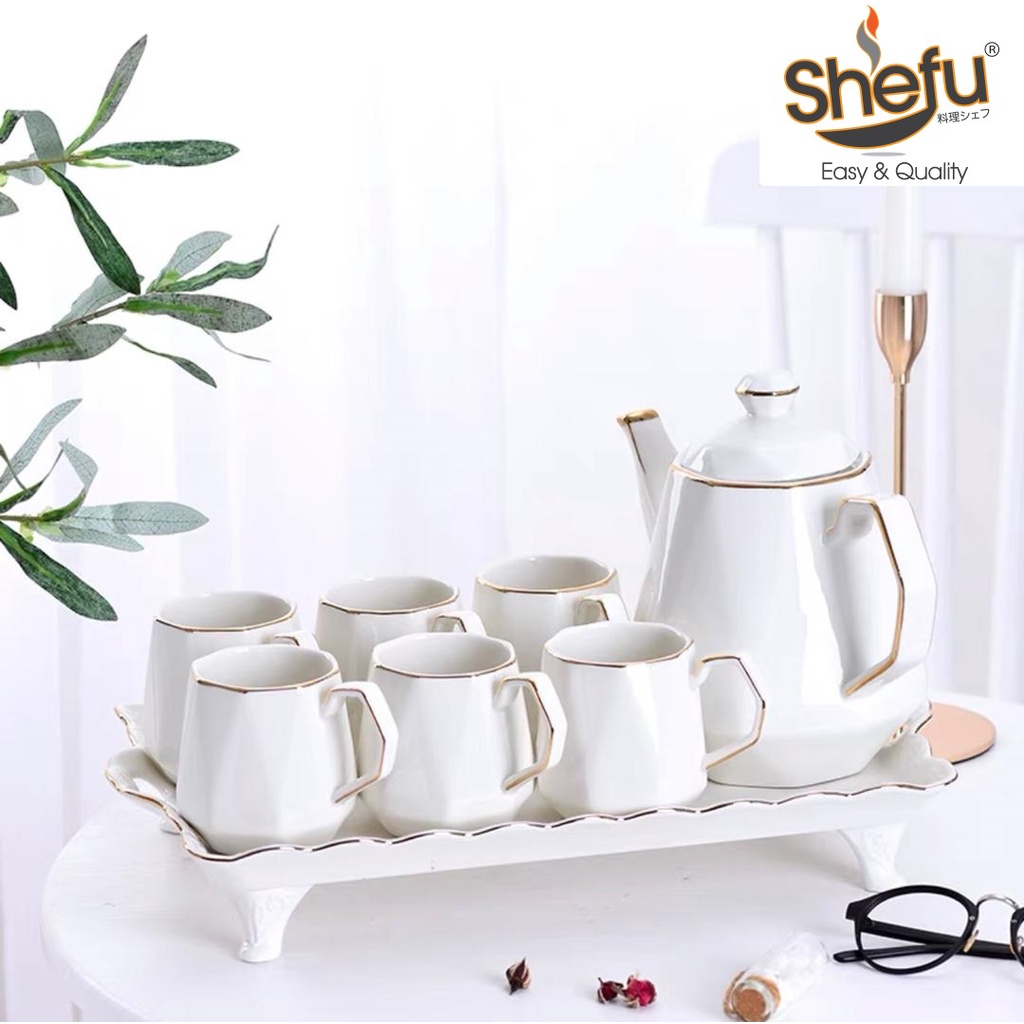 Shefu Luxury Nordic Ceramic Diamond shape Design Teapot Set High Stand ...