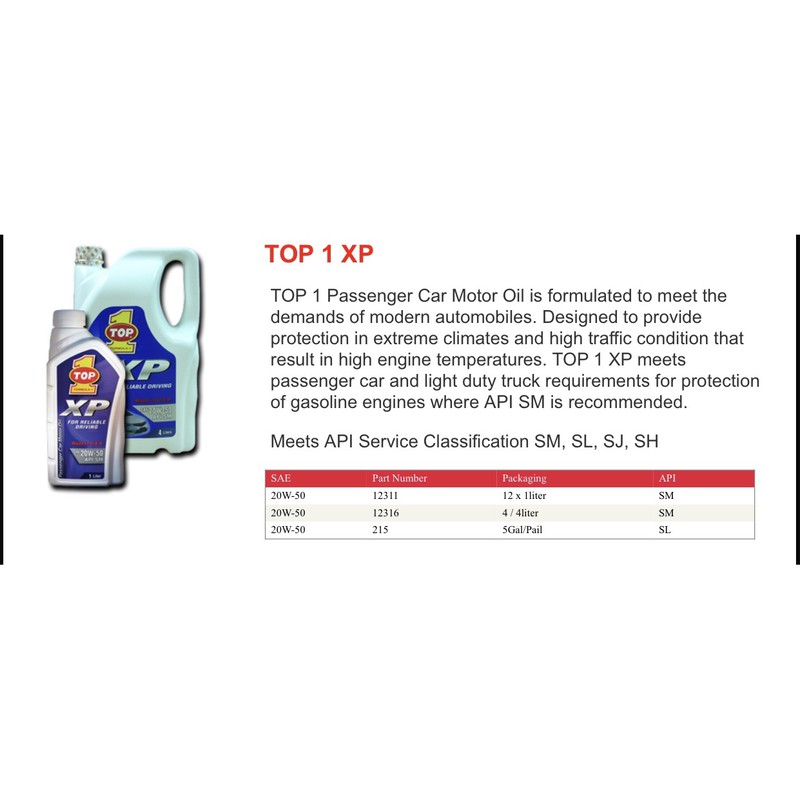 12311 Top 1 XP 20W-50 SM Engine Oil (1 liter) | Shopee Malaysia