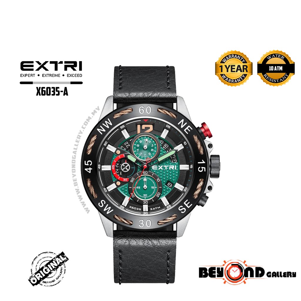 EXTRI Watch X6035 Chronograph Seiko VD5 Quartz Date Leather Band Sport Watch 100% Original ...
