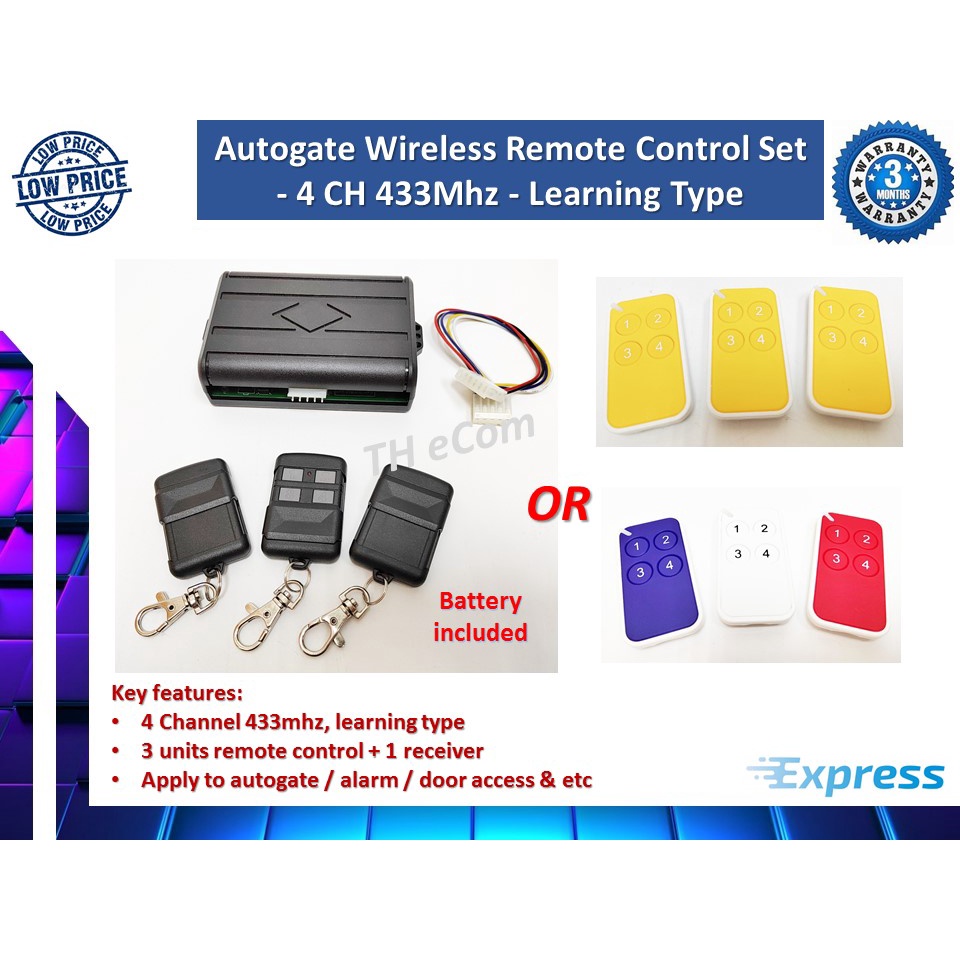 Autogate Door Wireless Remote Control Set - 4 Channel 433Mhz Learning ...