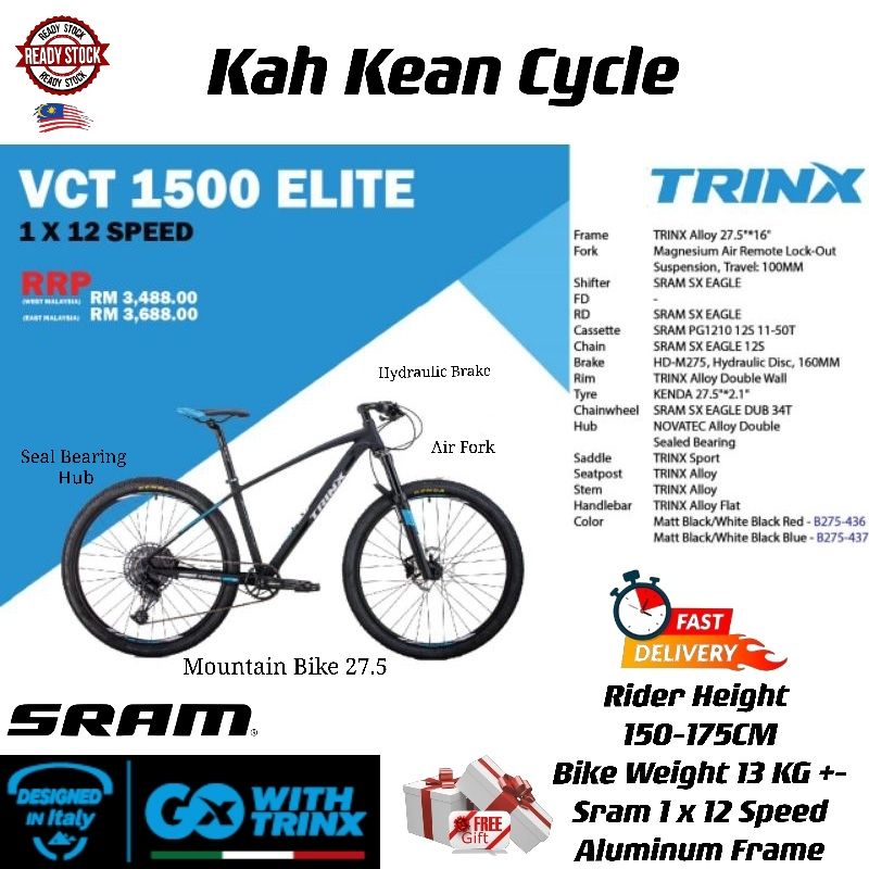 Trinx Bike - Vct 1500 Elite - Italy - Mtb 27.5 - Sram 1x12 Speed | Shopee Malaysia