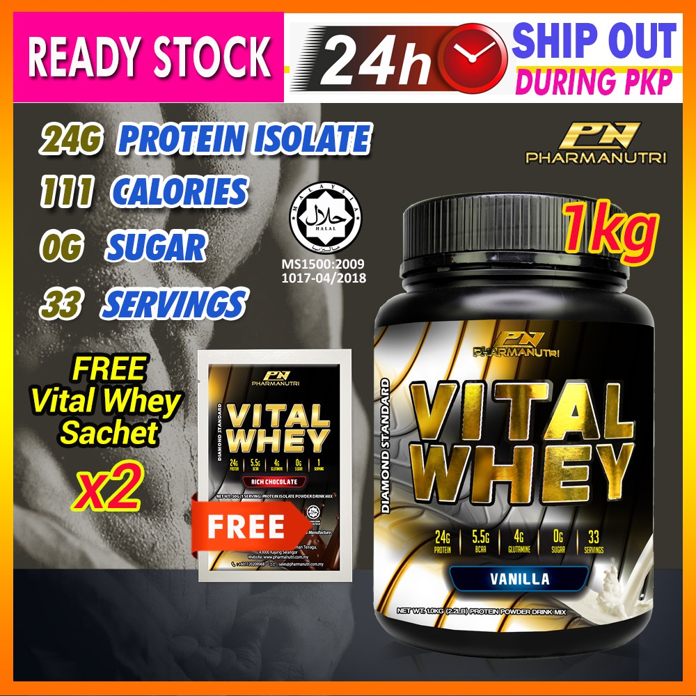 Vital Whey Halal 1KG 24G Protein Isolate Vanilla 乳清蛋白质粉健身 [Free Sachet Vs Titan Whey/Hydro Whey ...