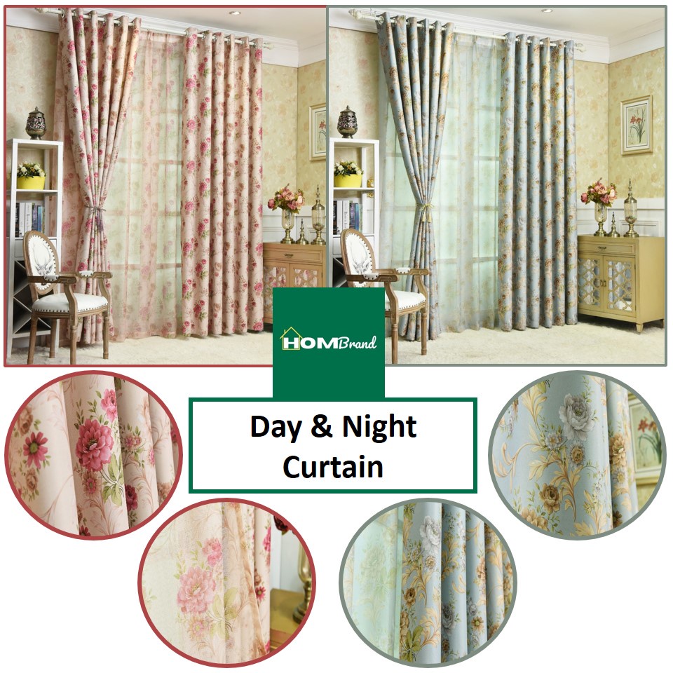 Hombrand Vintage Flower Teal Red Pink Sheer Curtain | Day Night Curtain ...