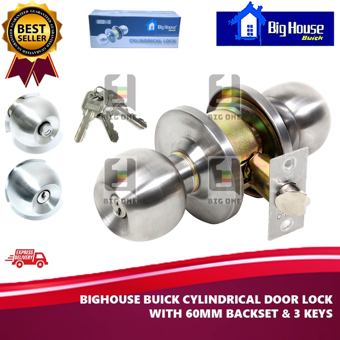 BIGHOUSE BUICK CYLINDRICAL DOOR LOCK WITH 60MM BACKSET AND KEYS TOMBOL ...
