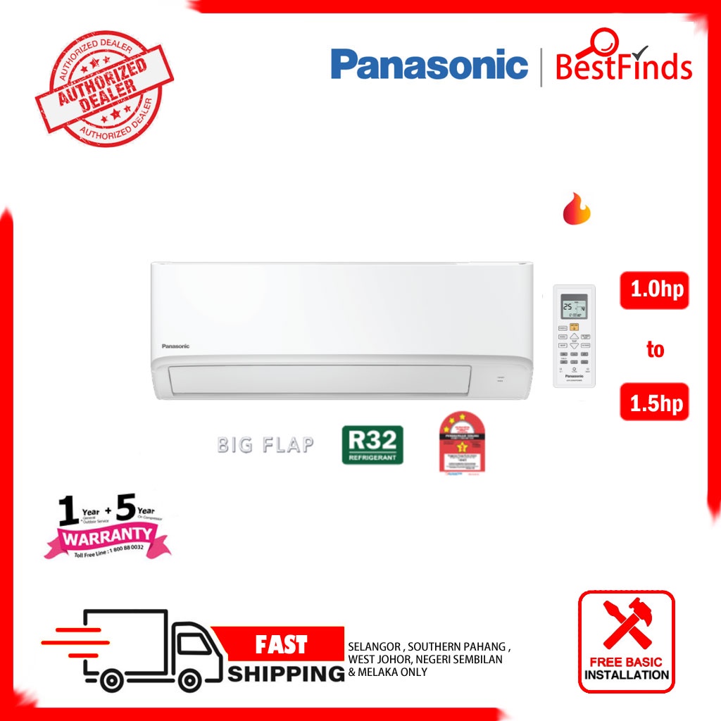 Panasonic 1.0hp / 1.5hp Standard Non-Inverter R32 Air Conditioner CS ...