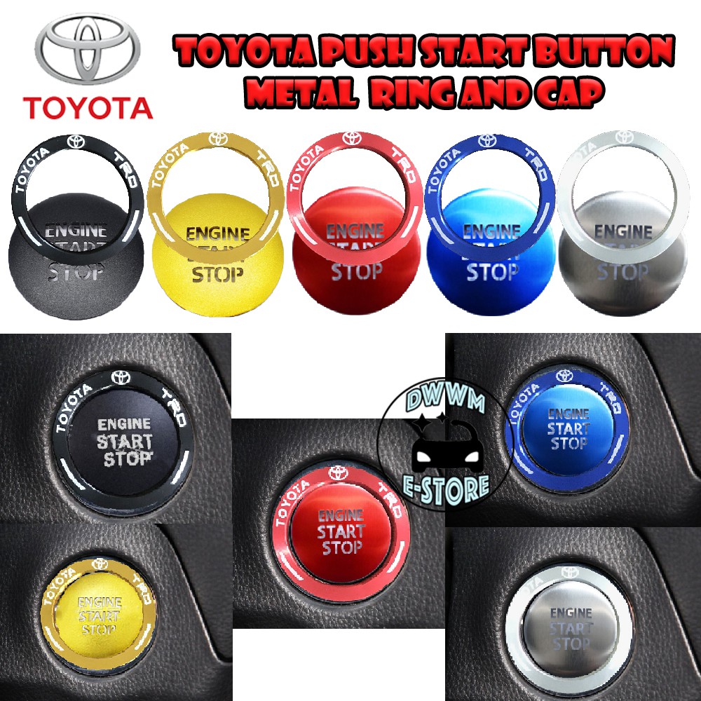 Toyota TRD Power Push Start button Metal ring and Cap cover Transparent ...