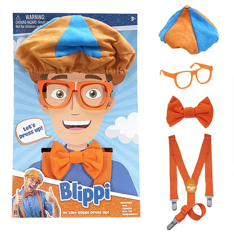 Blippi Costume Accessory Dress Up Set Kids Hat Cap Bowtie Glasses ...