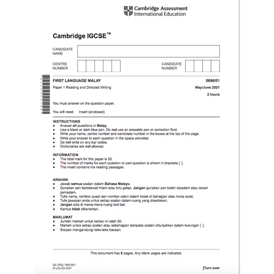 Cambridge IGCSE Past Year Papers Malay First Language 0696 (2021 ... Cambridge IGCSE Past Year Papers Malay First Language 0696 (2021 ...