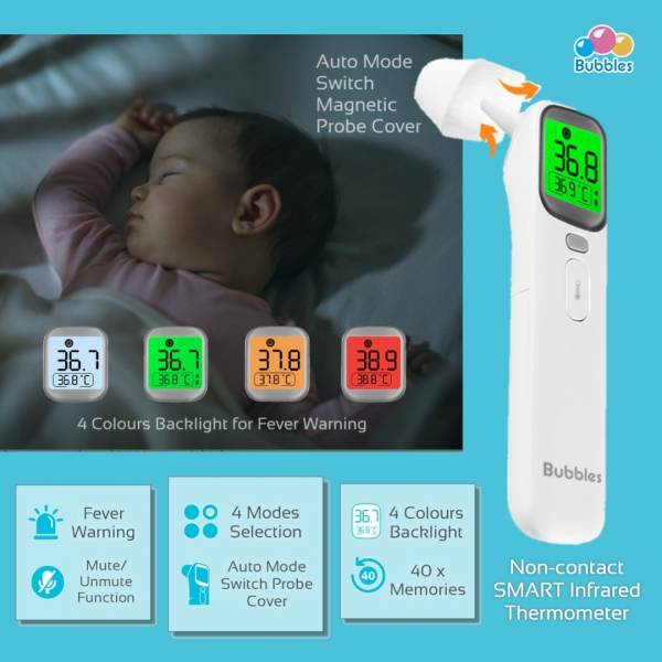 Bubbles Non-Contact Infrared Thermometer 2in1 Forehead and Ear Mode ...