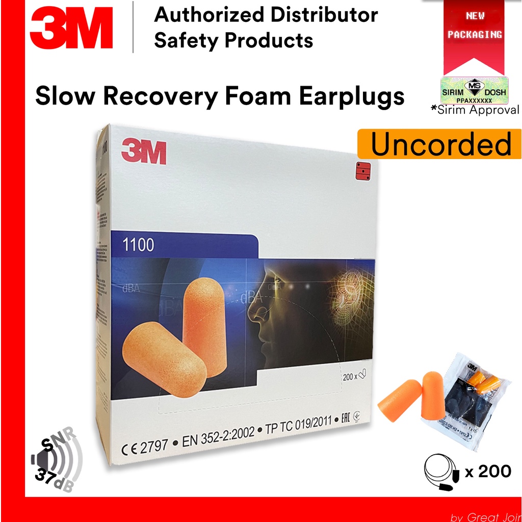 3M Earplug 1100 1110 Soft Foam Earplugs SNR 35dB DOSH SIRIM Approved ...