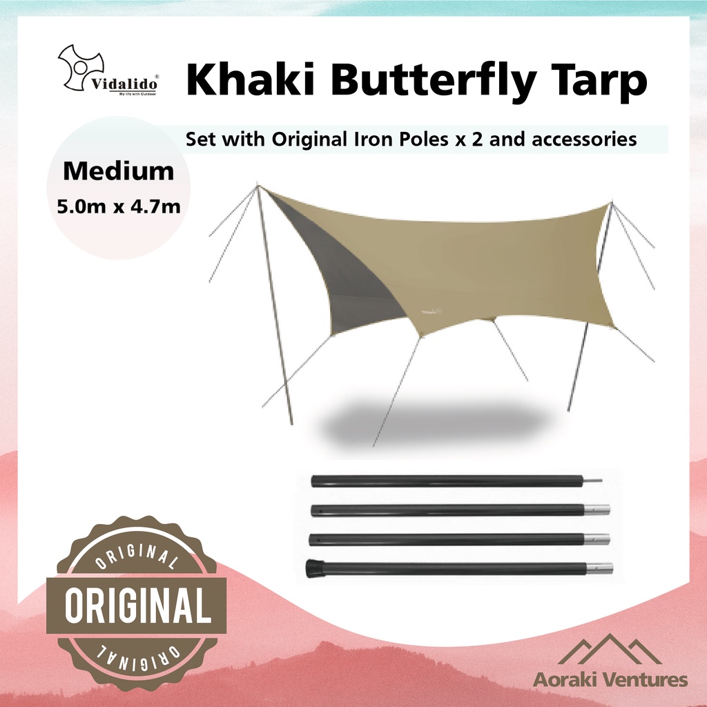 VIDALIDO Khaki Butterfly Tarp - Medium 5.0m x 4.7m Silver Coating ...