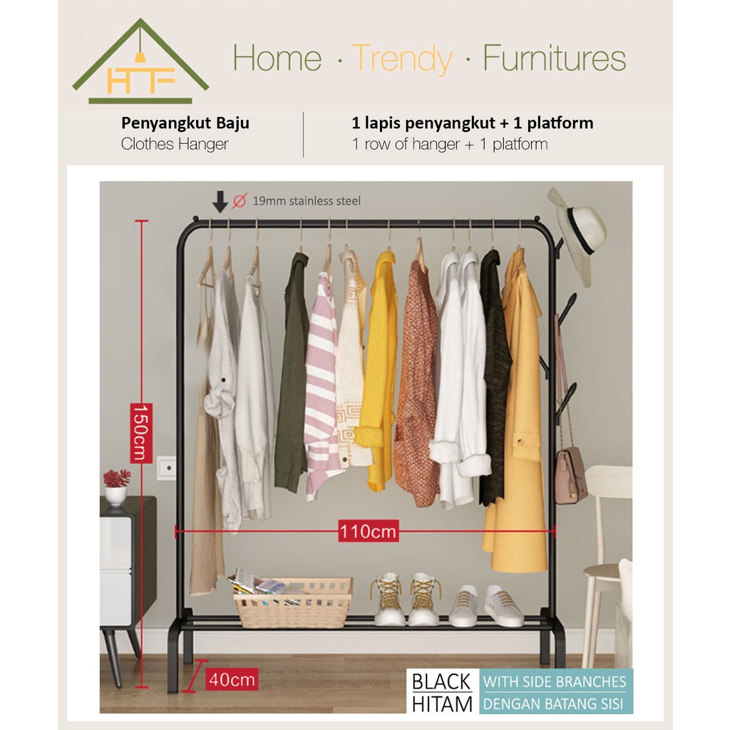 Home Trendy Clothes Rack Hanging Organizer Clothes Rack Penyangkut Baju ...