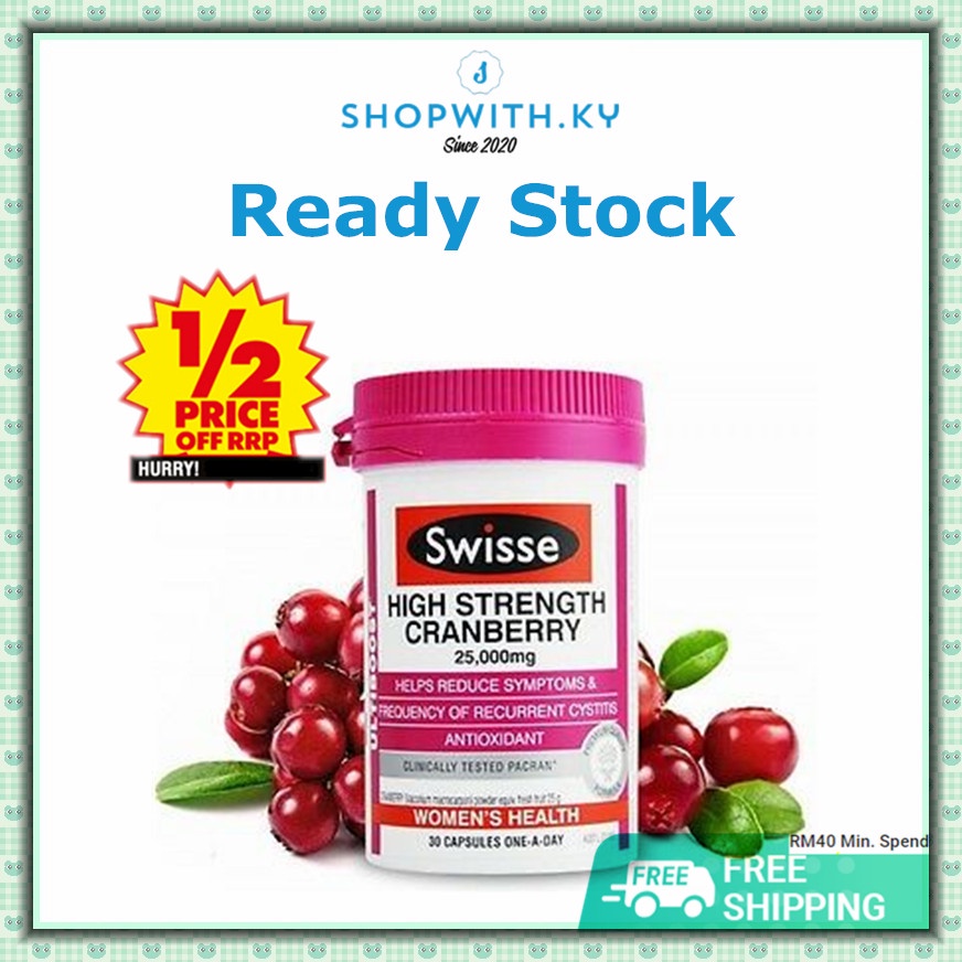[现货+包邮 Date: 11/2026] Swisse Ultiboost High Strength Cranberry 蔓越莓 25,000mg ( 30 Capsules ...