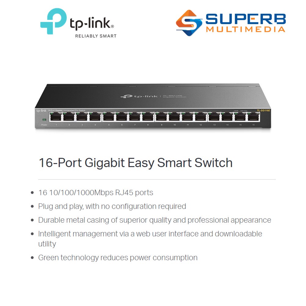 Tp-link TL-SG116E 16-Port Gigabit Easy Smart Switch | Shopee Malaysia